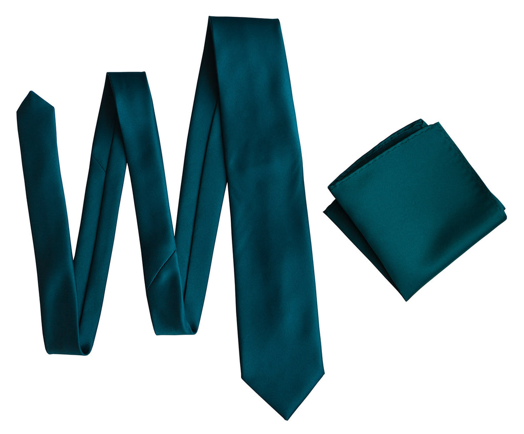 Dark Teal Necktie. Dark Blue Solid Color Satin Finish Tie, No Print