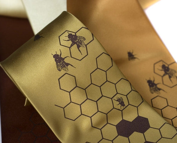 Honey Bee Silk Necktie. Bee Hive "Oh Honey" honeycomb tie.
