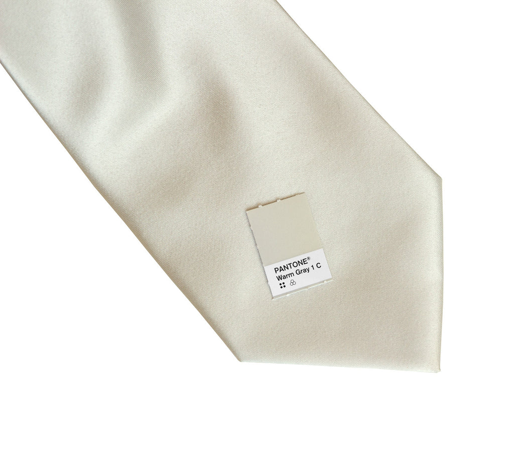 Platinum Necktie. Cream Solid Color Satin Finish Tie, No Print