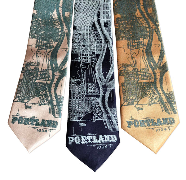 Portland Oregon Map Necktie, Pacific Northwest Tie