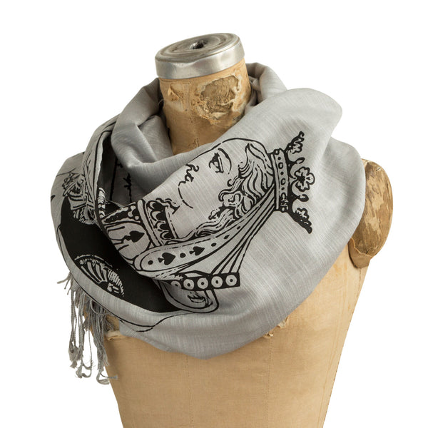 Queen of Spades Scarf, Playing Card Linen Weave Pashmina
