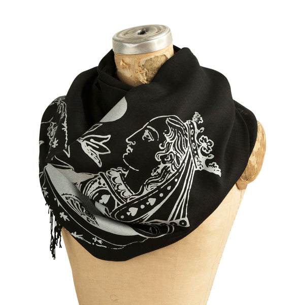 Queen of Spades Scarf, Playing Card Linen Weave Pashmina