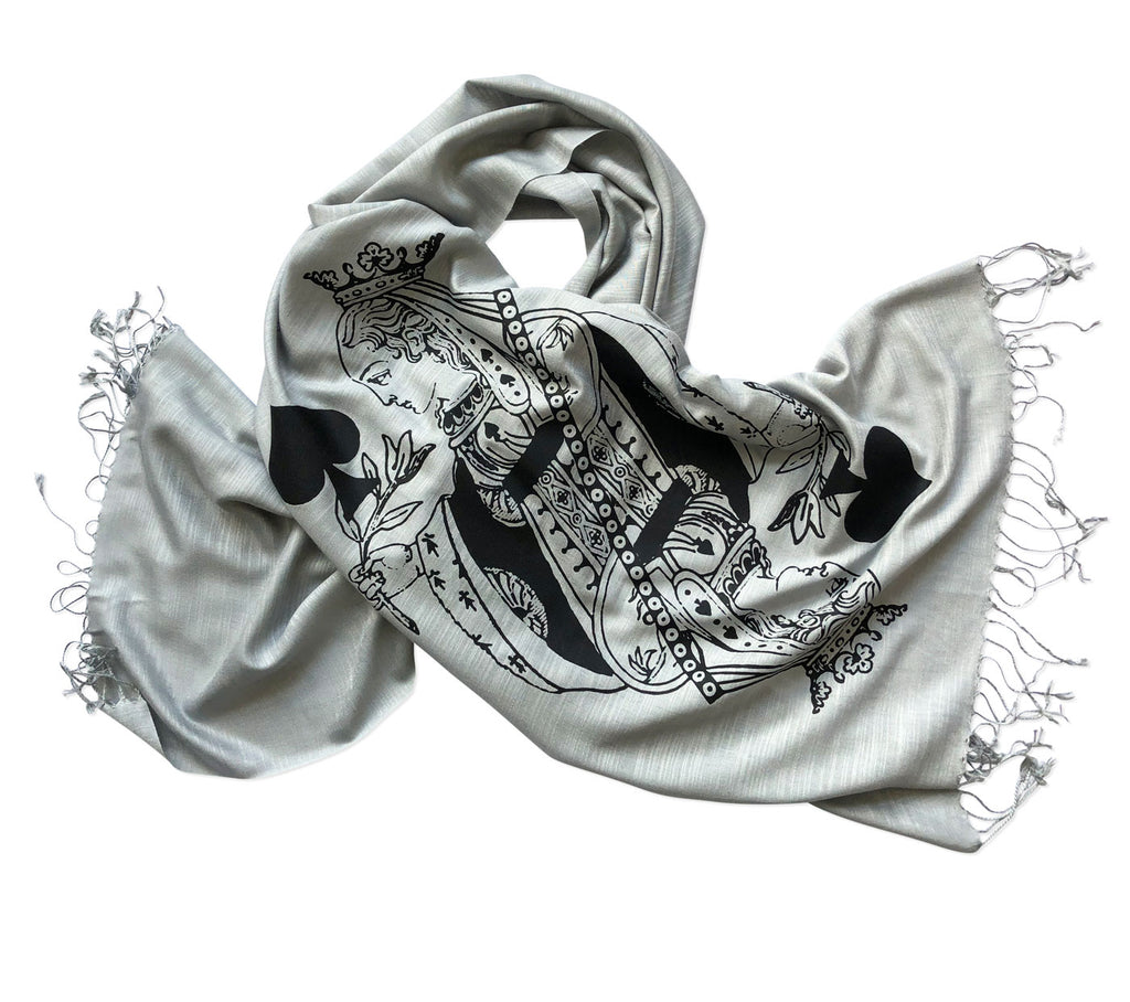 Queen of Spades Scarf, Playing Card Linen Weave Pashmina