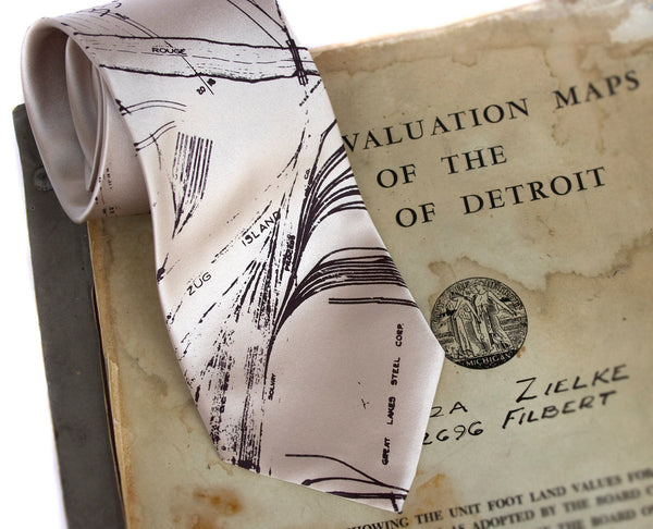 Zug Island & River Rouge. Detroit Map Necktie